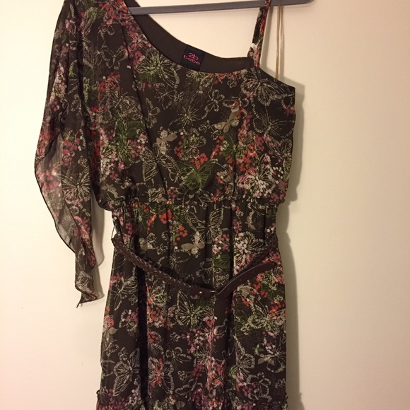 2B Bebe | Dresses | 2b Bebe Floral Sexy One Sleeve Chiffon Dress L ...